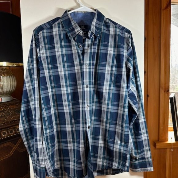 George | Shirts | George Classic Fit Mens Navy Teal And Gray Plaid ...